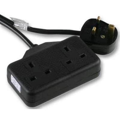High Impact Rubberised Plastic 2 Gang Extension Lead, 13A, 15m, Black