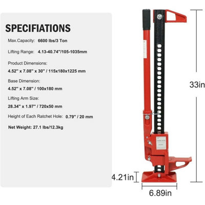 High Lift Farm Jack Farm Utility Tool Ratcheting Off Road Jack