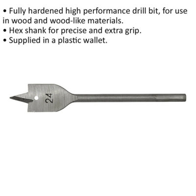 High Performance 24mm x 152mm Hardened Wood Drill Bit with Hex Shank ...