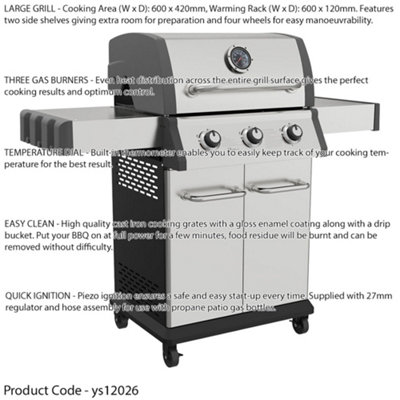 High-Performance 3 Burner Gas BBQ Grill for Outdoor Cooking
