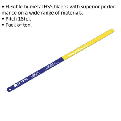 High-Performance 300mm Hacksaw Blades - 10 Pack of 18 TPI HSS Bi-Metal ...