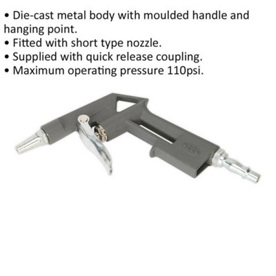 High-Performance Air Blow Gun with Quick Release Coupling and Short Nozzle
