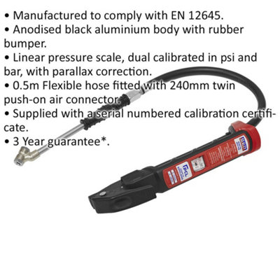 High-Performance Anodised Tyre Inflator with Twin Push-On Connector and ...