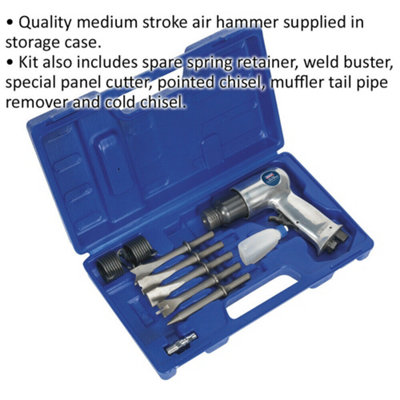High-Performance Medium Stroke Air Hammer and Chisel Kit with Storage Case