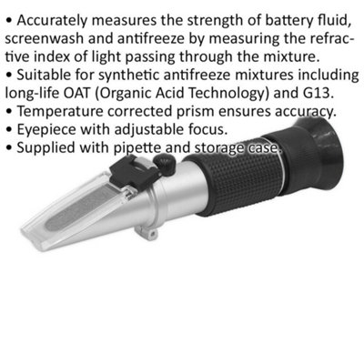 High Precision Refractometer for Antifreeze, Battery Fluid, and Screen ...