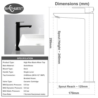 High Rise Basin Mixer Taps, BATHWEST Tall Bathroom Sink Taps Modern ...