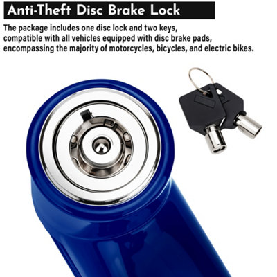 High Security Disc Lock, 2 Keys Wheel Immobiliser Disc Brake Lock, Blue