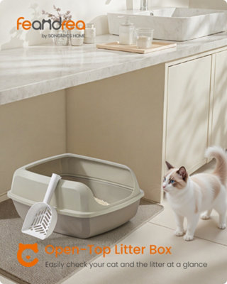 High Sided Cat Litter Tray, XXL Open Top Litter Box with Scoop, for ...