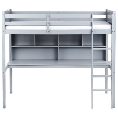 High Sleeper Bed with Desk Pine Wood FOUCAMONT 90 x 200 cm (EU Single) Grey