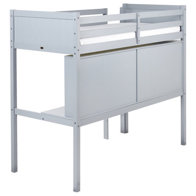 High Sleeper Bed with Desk Pine Wood FOUCAMONT 90 x 200 cm (EU Single) Grey