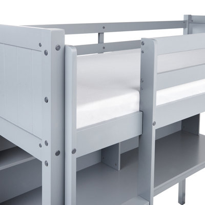 High Sleeper Bed with Desk Pine Wood FOUCAMONT 90 x 200 cm (EU Single) Grey