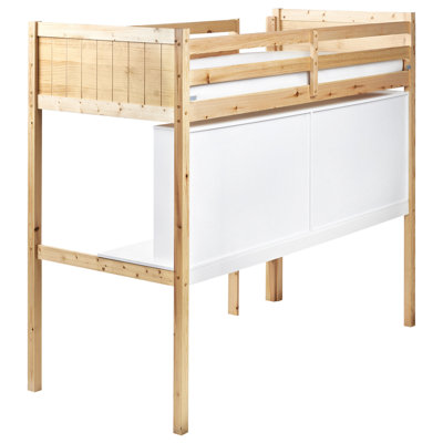 High Sleeper Bed with Desk Pine Wood FOUCAMONT 90 x 200 cm (EU Single ...