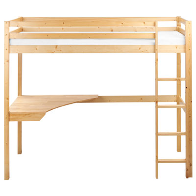 High Sleeper Bed with Desk Pine Wood LOURY 90 x 200 cm (EU Single ...