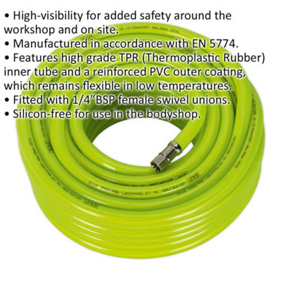 High-Visibility Air Hose with 1/4 Inch BSP Unions - 20 Metre Length ...