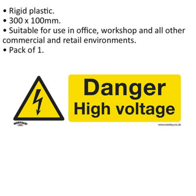 High Voltage Health & Safety Sign - Durable Rigid Plastic 300x100mm ...