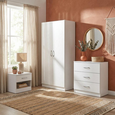 Highbury White 3 Piece Bedroom Set (Wardrobe, Chest & Bedside)