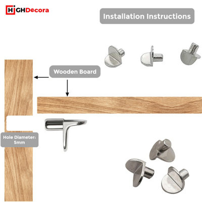 Highdecora 100 Pcs Shelf Support Pegs, 5mm L Shaped Metal Bracket Pegs ...