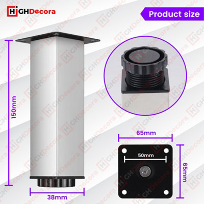 highdecora Adjustable Furniture Legs, 150mm Stainless Steel, Cabinet ...