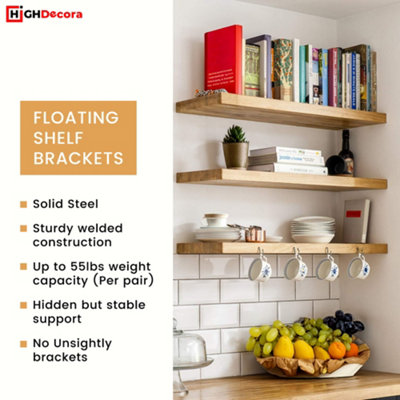 Highdecora Floating Shelf T Brackets Mounted Solid Steel Hidden ...