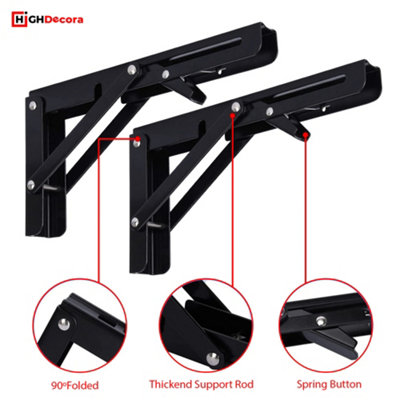 Highdecora Folding Shelf Brackets, 2 Pcs Heavy Duty Foldable Shelf ...
