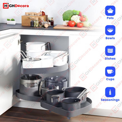 Highdecora Kitchen Cabinet Magic Corner Organizer, 2-Tier Swing Tray ...