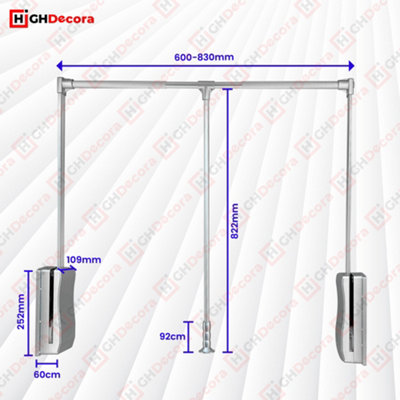 HIGHDECORA PULL DOWN WARDROBE RAIL, ADJUSTABLE WIDTH 60-83CM, SOFT ...