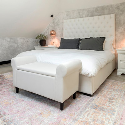 Highgrove Cream Velvet Storage Ottoman with Black Legs Extra Seating ...