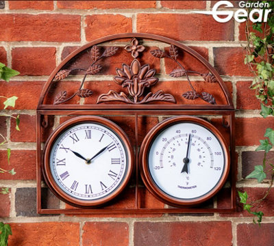 Highgrove Garden Wall Clock & Thermometer Weatherproof Outdoor Clock ...