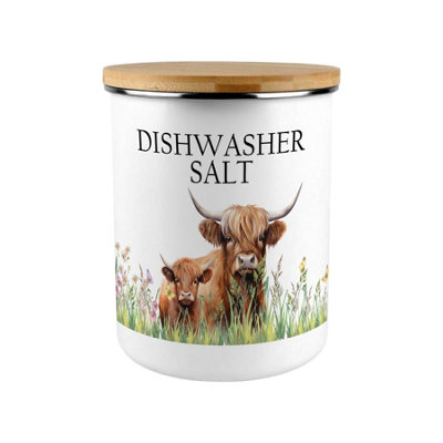 Highland Cow & Calf Dishwasher Salt Canister - Countryside Farm Animals ...