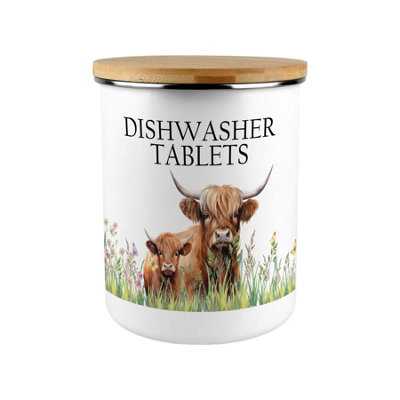 Highland Cow & Calf Dishwasher Tablets Storage Tin
