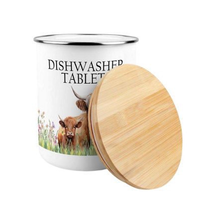 Highland Cow & Calf Dishwasher Tablets Storage Tin
