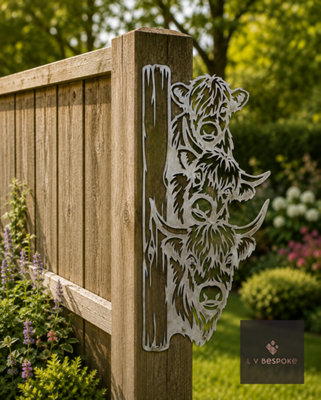 Highland Cow Garden Wall Art - Highland Cows Peeking, 750mm