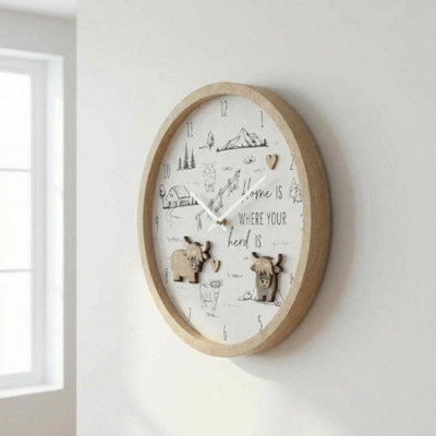 Highland Cow Home Wall Clock Decor