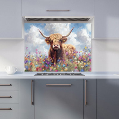Highland Cow In A Summer Meadow Kitchen Splashback