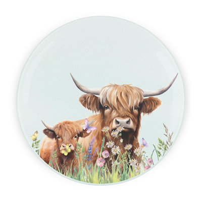 Highland Cow Round Glass Worktop Saver - Mum & Calf Gift Kitchen ...