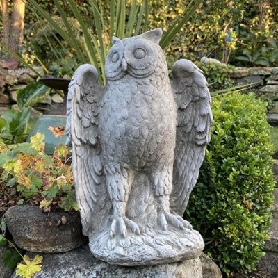 Highly detailed Stone Owl garden ornament Stoneware statue