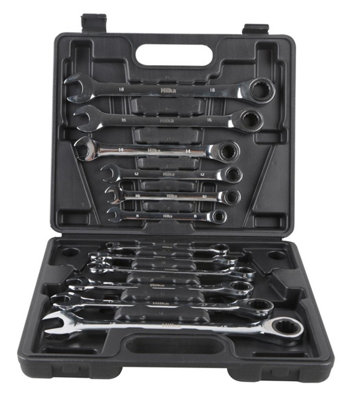 HILKA RATCHET RING SPANNER SET 12PC REVERSIBLE WRENCH METRIC IN CASE ...