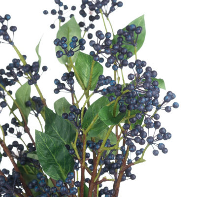 Hill Interiors Artificial Faux Viburnum Berry Spray Blue/Green/Brown (80cm)