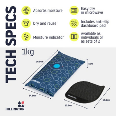 Hillington Reusable 1KG Car Dehumidifier Bag with Anti Slip Dashboard ...