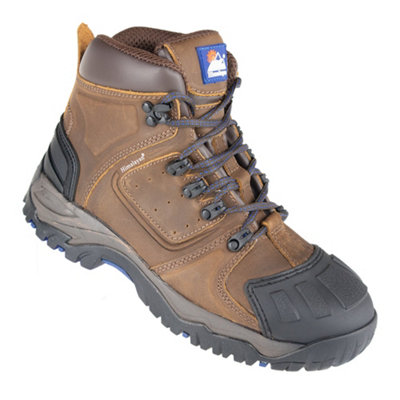 Himalayan S3 Brown Leather Steel Toe Safety Boots with Scuff Cap and ...