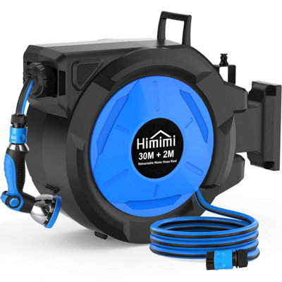 Himimi 30 m+2 m Retractable Garden Hose Reel, Automatic Wall Mounted ...
