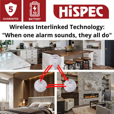 HiSpec Battery Powered Smoke Alarm and Heat Detector Kit: (5 Smoke, 1 ...