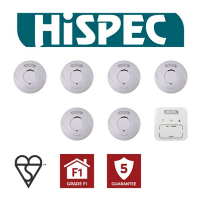 Hispec Wireless Interlink 5 x Smoke, 1 x Heat Alarm and 1 x Control ...