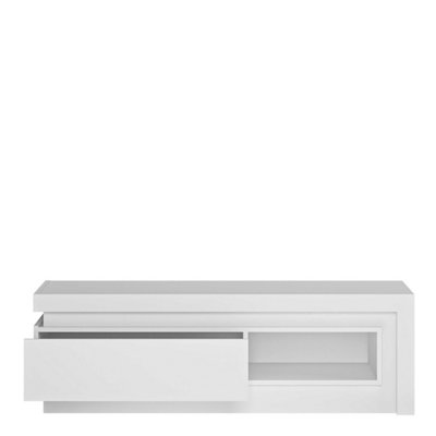 Hjorring Gloss White 1-Drawer TV Cabinet with Open Shelf