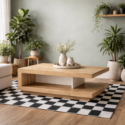 Hjorring Natural Oak and White Gloss Minimalist Coffee Table