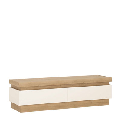 HJORRING TV CABINET WHITE GLOSS WITH NATURAL OAK 2 DRAWER