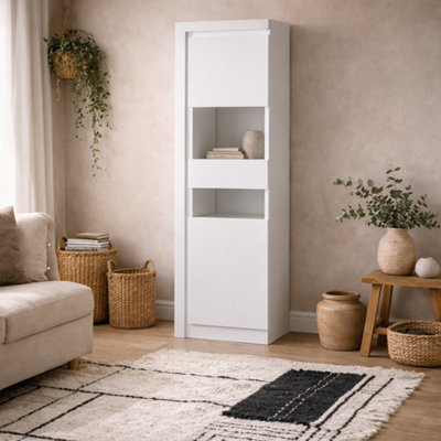 Hjorring White Tall Narrow Display Cabinet with LED Lights 1981mm H x ...