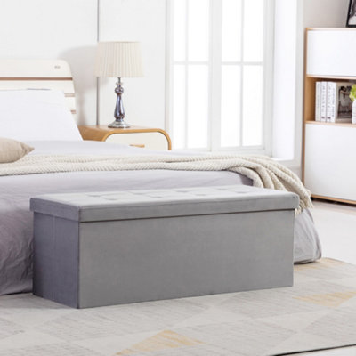 HNNHOME 110x40x40cm Velvet Pouffe Folding Storage Ottoman Footstool Box ...