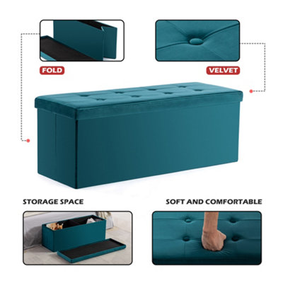 HNNHOME 110x40x40cm Velvet Pouffe Folding Storage Ottoman Footstool Box ...