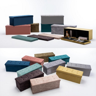 HNNHOME 110x40x40cm Velvet Pouffe Folding Storage Ottoman Footstool Box ...